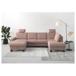 Wohnlandschaft Home Affaire "Summer U-Form", rosa (altrosa), B:314cm H:91cm T:170cm, 95% Polyester, 5% Polyamid, Sofas, Wohnlandschaft, mit oder ohne Bettfunktion und Bettkasten, wengefarbene Holzf&uuml;&szlig;e