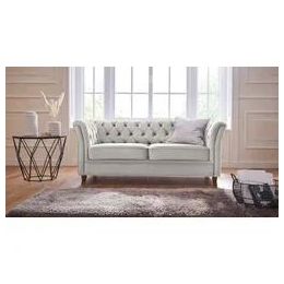 Chesterfield-Sofa Home Affaire "Reims", grau (hellgrau), B:180cm H:76cm T:88cm, Samtoptik (100% Polyester), Sofas, mit echter Chesterfield-Knopfheftung, hochwertige Verarbeitung