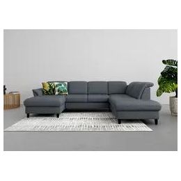 Sit & More Wohnlandschaft SIT & MORE "Maggiore U-Form", grau (dunkelgrau), B:312cm H:88cm T:224cm, 98% Polyester, 2% Polyamid, Sofas, Wohnlandschaft, wahlweise mit Kopfteilverstellung, Bettfunktion und Stauraum