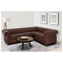 Chesterfield-Sofa Home Affaire "Chesterfield Ecksofa, auch in Leder L-Form", braun, B:250cm H:74cm T:210cm, Luxus-Microfaser (94% Polyester, 5% Nylon, 1% Spandex);Microfaser Antiklederoptik (100% Polyester);NaturLEDER (echtes italienisches Rindsleder), Sofas, hochwertige Knopfheftung, langer Schenkel links oder rechts w&auml;hlbar
