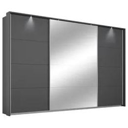 Schwebet&uuml;renschrank Rauch "Kleiderschrank Schrank Garderobe W&auml;scheschrank TOMA mit Passepartout", grau (graumetallic), B:323cm H:214cm T:64cm, Holzwerkstoff, Schr&auml;nke, Schwebet&uuml;renschrank, inkl. Regaleinsatz sowie zus&auml;tzlichen Einlegeb&ouml;den MADE IN GERMANY