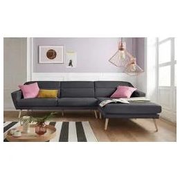 Ecksofa OTTO HOME "Bille L-Form", grau (dunkelgrau), B:302cm H:86cm T:178cm, Samtoptik (100% Polyester);Luxus-Microfaser weich (100% Polyester);Struktur (100% Polyester);Struktur fein (100% Polyester), Sofas, Ecksofa, mit Naht im R&uuml;ckenkissen und Beinen aus Eichenholz