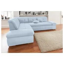 Ecksofa DOMO collection "NMoric incl. Zierkissen B/T/H: 273/216/80 cm L-Form", blau (pastelblau), B:273cm H:80cm T:216cm, Chenille (85% Polyester, 15% Acryl);Luxus-Microfaser (100% Polyester);Struktur ( 100% Polyester);Microfaser PRIMABELLE (100% Polyester), Sofas, Ecksofa, Ottomanen-Abschluss, wahlweise mit Bettfunktion und Armlehnverstellung