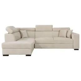 Ecksofa Home Affaire "Tulio L-Form", beige (cream), B:267cm H:95cm T:198cm, Struktur fein (100% Polyester);Struktur (100% Polyester);Samtstruktur (100% Polyester), Sofas, Ecksofa, wahlweise mit Bettfunktion und Bettkasten, incl. 3 Zierkissen