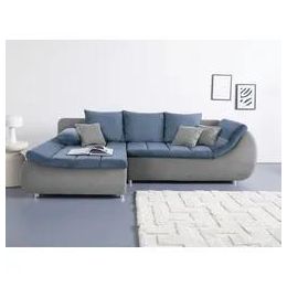 Ecksofa Home Affaire "Imola, elegant und modern, aktuelle Steppung im Sitz, bequem, L-Form", bunt (hellgrau, blau), B:271cm H:90cm T:104cm, Sofas, Ecksofa, frei im Raum stellbar, wahlweise mit Bettfunktion und Bettkasten