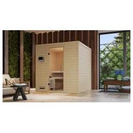 Sauna Karibu "Menja", beige (naturbelassen), Saunaofen, integrierte Steuerung, 9 kW, Saunen, 9-kW-Ofen mit integrierter Steuerung