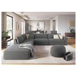 Sit & More Ecksofa SIT & MORE "Cadabra L-Form", grau, B:356cm H:80cm T:292cm, Samtoptik (100% Polyester);Soft clean (98% Polyester, 2% Polyamid);Struktur fein (100% Polyester), Sofas, Ecksofa, Breite 356 cm, mit Sitztiefenverstellung