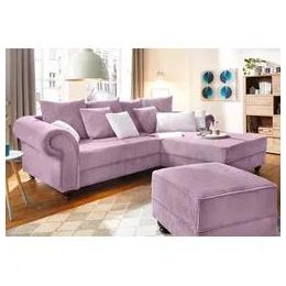 Ecksofa Home Affaire "King George King Henry, Mega Sofa, Breite 260cm, L-Form", lila (lavendel), B:260cm H:90cm T:190cm, Samtcord &raquo;Ribbon&laquo; (88% Polyester 12% Polyacryl);Luxus-Microfaser (100% Polyester), Sofas, Ecksofa, mit Federkern, in legerer Polsterung und vielen Kissen