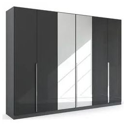 Dreht&uuml;renschrank Rauch "Kleiderschrank Schrank Garderobe Ankleide GLAMOUR BY QUADRA SPIN", grau (graumetallic, hochglanz effektgrau), B:271cm H:210cm T:54cm, Holzwerkstoff, Schr&auml;nke, Dreht&uuml;renschrank, mit Spiegel und Hochglanz-Front, Stangengriff MADE IN GERMANY