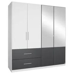 Kleiderschrank Rauch "Dreht&uuml;renschrank Schrank Garderobe W&auml;scheschrank Schlafzimmer ALVOR", schwarz-wei&szlig; (wei&szlig;, graumetallic), B:181cm H:197cm T:54cm, Holzwerkstoff, Schr&auml;nke, Kleiderschrank Dreht&uuml;renschrank, erh&auml;ltlich optional mit Spiegel, 2 gro&szlig;e Schubladen MADE IN GERMANY
