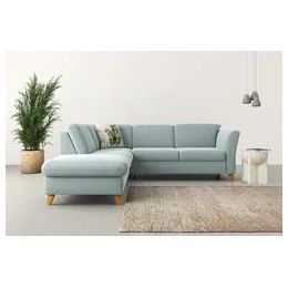 Ecksofa Home Affaire "Trelleborg L-Form", blau (aqua), B:252cm H:86cm T:213cm, 100% Polyester, Sofas, Ecksofa, Federkern-Polsterung, wahlweise mit Bettfunktion und Stauraum