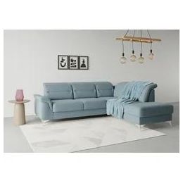 Sit & More Ecksofa SIT & MORE "Sinatra L-Form", blau (hellblau), B:251cm H:85cm T:220cm, 90% Polyester, 10% Polyamid, Sofas, Ecksofa, mit Ottomane, optional mit Kopfteilverstellung und Armteilfunktion
