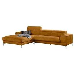 Ecksofa W.Schillig "piedroo, Designsofa mit tollem Sitzkomfort, bequem und elegant, L-Form", gelb (brandy s37), B:303cm H:70cm T:193cm, Stoff S37 (100% Polyester): Luxus-Microfaser in Lederoptik, Sofas, Ecksofa, Kopfteilverstellung, wahlweise mit Sitztiefenverstellung, Breite 303cm