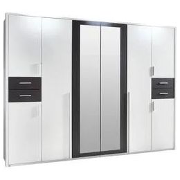 Dreht&uuml;renschrank wimex "Vegas", wei&szlig; (wei&szlig;, graphit, griffe alu), B:273cm H:210cm T:58cm, Holzwerkstoff, Schr&auml;nke, Dreht&uuml;renschrank, inklusive Passepartout-Rahmen, mit Spiegelt&uuml;ren und Schubladen