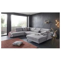 Sit & More Wohnlandschaft SIT & MORE "Percy U-Form", silber, B:343cm H:80cm T:235cm, Sofas, Wohnlandschaft, 15 cm Fu&szlig;h&ouml;he, Sitztiefenverstellung, wahlweise in 2 Fu&szlig;farben