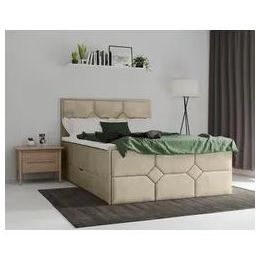 Boxspringbett Home Affaire "Ambre", beige (cream), B:121cm L:210cm, Komplettbetten, Boxspringbett, mit Taschen-Federkernmatratze