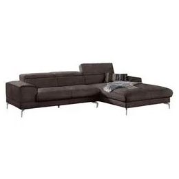 Ecksofa W.Schillig "piedroo, Designsofa mit tollem Sitzkomfort, bequem und elegant, L-Form", braun (mocca s37), B:303cm H:70cm T:193cm, Stoff S37 (100% Polyester): Luxus-Microfaser in Lederoptik, Sofas, Ecksofa, Kopfteilverstellung, wahlweise mit Sitztiefenverstellung, Breite 303cm