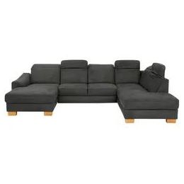 Wohnlandschaft Home Affaire "Dundee U-Form", grau (anthrazit), B:338cm H:86cm T:219cm, Luxus-Microfaser Florence (100% Polyester), Sofas, Wohnlandschaft, wahlweise mit Kopfteilverstellung und zus&auml;tzlich mit Bettfunktion