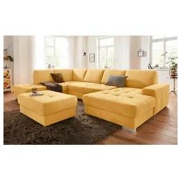 Sit & More Wohnlandschaft SIT & MORE "Santorini U-Form", gelb (senf), B:340cm H:82cm T:224cm, Luxus-Microfaser ALTARA NUBUCK (100% Polyester) / Struktur (100% Polyester);Flachgewebe (100% Polyester) / Struktur (100% Polyester), Sofas, Wohnlandschaft, mit Federkern und Sitztiefenverstellung, wahlweise mit Bettfunktion