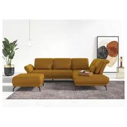 Ecksofa Home Affaire "Coco L-Form", gelb (mustard), B:294cm H:88cm T:242cm, 100% Polyester, Sofas, Ecksofa, Sitztiefen-, Arm- und Kopfteilverstellung, Cord-Bezug, Fu&szlig;h&ouml;he 15 cm