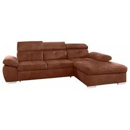 Ecksofa exxpo - SOFA FASHION "Spring, super bequem, mit Armteil- und Kopfteilfunktion", braun (cognac), B:284cm H:81cm T:181cm, Luxus-Microfaser (100% Polyester);Struktur (100% Polyester);NaturLEDER (echtes Rindsleder) in Sitz und R&uuml;cken. Korpus in passendem Kunstleder SOFTLUX bezogen, Sofas, Ecksofa, L-Form, wahlweise mit Bettfunktion und Bettkasten