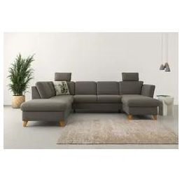 Wohnlandschaft Home Affaire "Trelleborg U-Form", braun (schlamm), B:307cm H:86cm T:213cm, 100% Polyester, Sofas, Wohnlandschaft, Federkern-Polsterung, wahlweise mit Bettfunktion und Stauraum