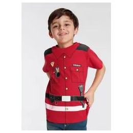 T-Shirt Kidsworld "FEUERWEHR", Jungen, Gr. 140/146, rot, Jersey, Obermaterial: 100% Baumwolle, bedruckt, Basic, Rundhals, Shirts T-Shirt, Kurzarm, Basic-Passform, bedruckt, Rundhalsausschnitt