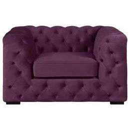 Chesterfield-Sessel Home Affaire "Kalina Sessel", lila (aubergine), B:110cm H:67cm T:98cm, 100% Polyester, Sessel, mit klassischer Chesterfield-Knopfheftung, sehr hochwertige Qualit&auml;t