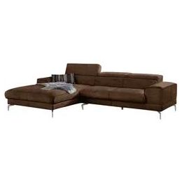 Ecksofa W.Schillig "piedroo, Designsofa mit tollem Sitzkomfort, bequem und elegant, L-Form", braun (chocolate s37), B:303cm H:70cm T:193cm, Stoff S37 (100% Polyester): Luxus-Microfaser in Lederoptik, Sofas, Ecksofa, Kopfteilverstellung, wahlweise mit Sitztiefenverstellung, Breite 303cm