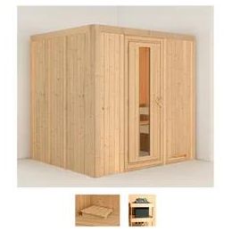 Sauna Karibu "Dima", beige (naturbelassen), ohne Ofen, (ohne Ofen), Saunen, ohne Ofen