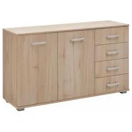Kombikommode Priess "Barcelona mit 4 Schubk&auml;sten und T&uuml;r in 6 Farben", braun (edelbuchefarben), B:123cm H:71cm T:38cm, Holzwerkstoff, Sideboards, Kombikommode