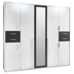 Dreht&uuml;renschrank wimex "Vegas", wei&szlig; (wei&szlig;, graphit, griffe alu), B:228cm H:210cm T:58cm, Schr&auml;nke, Dreht&uuml;renschrank, inklusive Passepartout-Rahmen, mit Spiegelt&uuml;ren und Schubladen