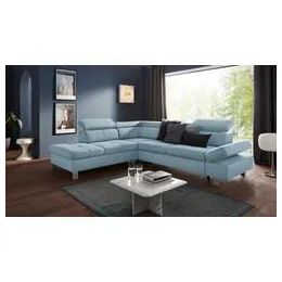 Ecksofa exxpo - SOFA FASHION "Fiji, L-Form", blau, B:272cm H:98cm T:232cm, Luxus-Kunstleder;Webstoff (100% Polyester);Webvelours (100% Polyester), Sofas, Ecksofa, mit Kopf- bzw. R&uuml;ckenverstellung, wahlweise mit Bettfunktion