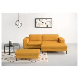 Ecksofa DOMO collection "Modica kompakt und elegant, Breite 244, L-Form", gelb (curcuma), B:244cm H:83cm T:173cm, Sofas, Ecksofa, moderne Optik mit extrabreiter Recamiere, auch in Cord