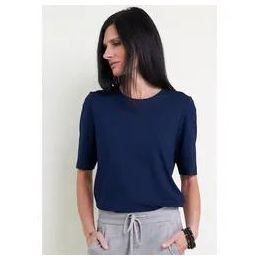 T-Shirt Seidel Moden, Damen, Gr. 52, blau (navy), Jersey, Obermaterial: 96% Viskose, 4% Elasthan, unifarben, Basic, figurumspielend h&uuml;ftlang, Rundhals, abgesteppte Kante, Shirts T-Shirt, mit Rundhalsausschnitt, MADE IN GERMANY