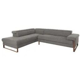 Ecksofa W.Schillig "finn, Designsofa mit tollem Sitzkomfort, bequem, L-Form", grau (grau s22), B:281cm H:71cm T:230cm, Flachgewebe S22 (100% Polyester);Stoff S37 (100% Polyester);Longlife Xtra-Leder Z59: Glattleder mit modischer Pr&auml;gung. Hautst&auml;rke 0, 9 - 1, 1 mm, Sofas, Ecksofa, German Design Award 2016, Fu&szlig;gestell Nussbaum natur, Breite 281 cm