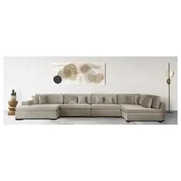 Wohnlandschaft Home Affaire "Skara XXL U-Form", beige (dunkelbeige), B:510cm H:86cm T:250cm, 100% Polyester, Sofas, Wohnlandschaft, Lounge-Sofa XXL mit Federkern-Polsterung, in vielen Bezugsvarianten