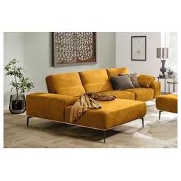 Ecksofa W.Schillig "run, Designsofa mit tollem Sitzkomfort, bequem, L-Form", gelb (brandy s37), B:319cm H:88cm T:178cm, Longlife Xtra-Leder Z73: Naturwalkleder der Luxusklasse aus den erlesensten Rohh&auml;uten. Hautst&auml;rke 1, 1 &ndash; 1, 3 mm;ROHLEDER Jacquard-Flachgewebe Q2 W60 (63% Polyester, 37% Polyacryl);ROHLEDER Chenille-Flachgewebe Q2 W77 (68% Polyacryl, 32% Polyester);Stoff S37 (100% Polyester), Sof