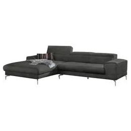 Ecksofa W.Schillig "piedroo, Designsofa mit tollem Sitzkomfort, bequem und elegant, L-Form", grau (anthrazit r66), B:303cm H:70cm T:193cm, Chenille-Flachgewebe R66 (85% Polyester, 15% Nylon), Sofas, Ecksofa, Kopfteilverstellung, wahlweise mit Sitztiefenverstellung, Breite 303cm