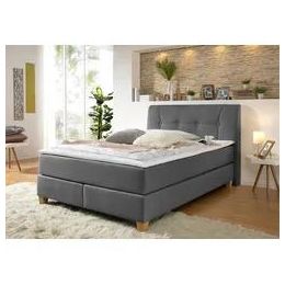 Boxspringbett Home Affaire "Calloway", grau (anthrazit), B:148cm L:218cm, Komplettbetten, Boxspringbett, inkl. Topper, XXL-Ausf&uuml;hrung, in 4 Farben, 5 Breiten, 3 Matratzenarten