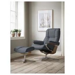 Relaxsessel stressless "Mayfair", blau (atlantic blau batick), B:79cm H:102cm T:73cm, Leder BATICK: BATICK ist ein leicht korrigiertes, durchgef&auml;rbtes und genarbtes M&ouml;belleder, bei dem die meisten Unebenheiten und Spuren in der Regel entfernt wurden., Sessel, Relaxsessel, mit Cross Base, Gr&ouml;&szlig;e S, M & L, Holzakzent Eiche