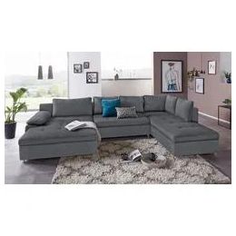 Wohnlandschaft Home Affaire "Labene U-Form", grau (dunkelgrau), B:346cm H:82cm T:90cm, Struktur fein (95% Polyester, 5% Polyamid);Luxus-Microfaser ALTARA NUBUCK (100% Polyester);Kunstleder SOFTLUX / Struktur (100% Polyester);Struktur (100% Polyester), Sofas, Wohnlandschaft, wahlweise mit Bettfunktion und Bettkasten
