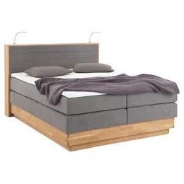Boxspringbett Home Affaire "Cavan", grau (anthrazit), B:164cm L:222cm, Microfaser (100% Polyester), Komplettbetten, Boxspringbett, Eiche, inkl. Bettkasten & Topper, verschiedene H&auml;rtegrade (auch H4)