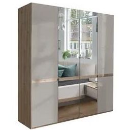 Dreht&uuml;renschrank Wiemann "Barcelona", wei&szlig; (bianco, eiche nachbildung, glas champagner, kristallspiegel), B:197,3cm H:216cm T:58cm, Floatglas, Holzwerkstoff, Schr&auml;nke, Dreht&uuml;renschrank, mit Spiegelfront und schmaler Bauchbinde