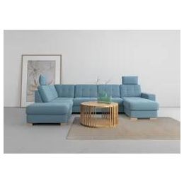 Sit & More Wohnlandschaft SIT & MORE "Quincy U-Form", blau (hellblau), B:312cm H:82cm T:213cm, Sofas, Wohnlandschaft, wahlweise mit Bettfunktion und Bettkasten