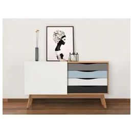 Sideboard WOODMAN "Hilla", blau (eiche, blau, braun), B:130cm H:71cm T:45cm, Sideboards, Sideboard, Kommode im angesagten skandinavischen Look, Breite 130 cm, FSC