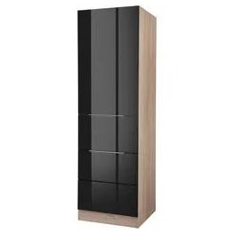 Seitenschrank KOCHSTATION "KS-Brindisi", schwarz (schwarz hochglanz, eichefarben), B:60cm H:200cm T:60cm, Holzwerkstoff, MDF, Schr&auml;nke, Seitenschrank, 60 cm breit, 200 cm hoch, viel Stauraum