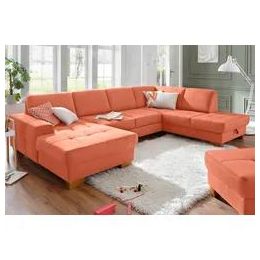 Wohnlandschaft Home Affaire "Puccini U-Form", orange (terra), B:340cm H:86cm T:224cm, Luxus-Microfaser (100% Polyester);Luxus-Microfaser ALTARA NUBUCK (100% Polyester);Luxus-Microfaser Lederoptik (100% Polyester), Sofas, Wohnlandschaft, mit Federkern, Sitztiefenverstellung, Kontrastnaht