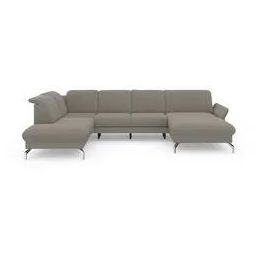 Sit & More Wohnlandschaft SIT & MORE "Fashion U-Form", braun (latte), B:338cm H:84cm T:207cm, Sofas, Wohnlandschaft, wahlweise mit Kopfteilverstellung, Vorziehsitz, motorisch, Nickelf&uuml;&szlig;e
