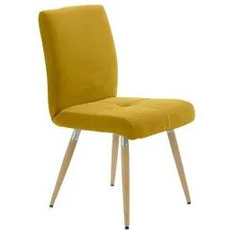 K+w Komfort & Wohnen 4-Fu&szlig;stuhl K+W KOMFORT & WOHNEN "6411", gelb (safran 40, asteiche natur), B:48cm H:90cm T:62cm, St&uuml;hle, mit Sitzsteppung, Edelstahlgriff am R&uuml;cken, Massivholzbeine